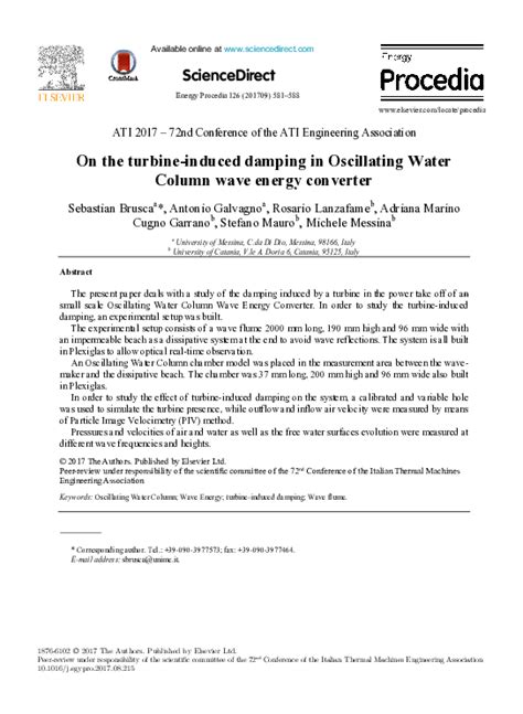 Pdf On The Turbine Induced Damping In Oscillating Water Column Wave Energy Converter