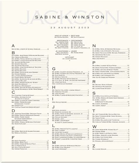Wedding Reception Table Assignments