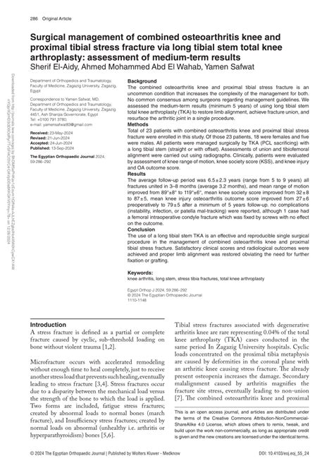 Pdf Surgical Management Of Combined Osteoarthritis Knee And Proximal Tibial Stress Fracture