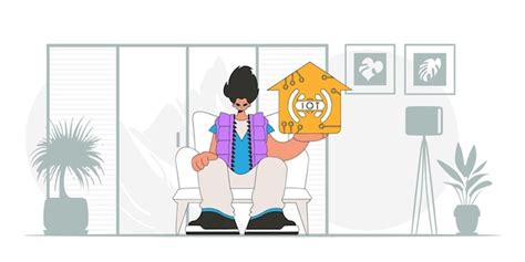 Premium Vector Man Lounging On The Floor Clutching An Iot Logo In Modern Vector Art Style