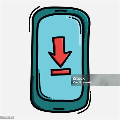 스마트 폰 다운로드 색상 벡터 아이콘 그리기 스케치 일러스트레이션 손 그린 선 Eps10 그래픽 사용자 인터페이스에 대한 스톡