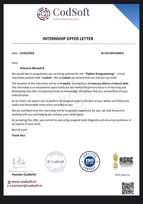 Hussanemuneef S On Linkedin Codsoft Python Internship