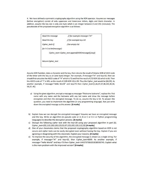 solved 4 we have defined a symmetric cryptography algorithm