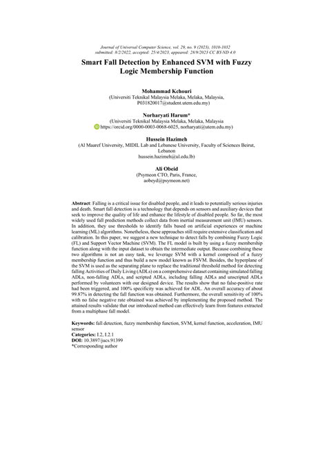pdf smart fall detection by enhanced svm with fuzzy logic membership