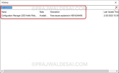 how to check history of updates installed for sccm