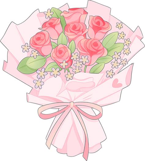 清新描边花束插画 玫瑰花束