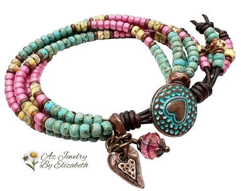 Turquoise Seed Bead Leather Bracelet Boho Leather Wrap Bracelet For