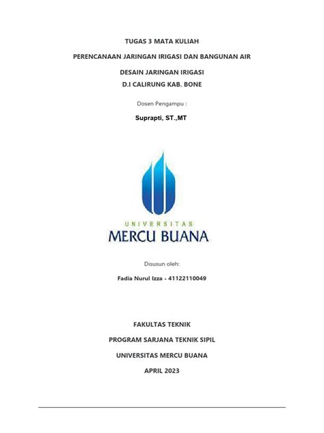 Tugas 3 Perencanaan Jaringan Irigasi And Drainase Fadia Nurul Izza 41122110049 Pdf