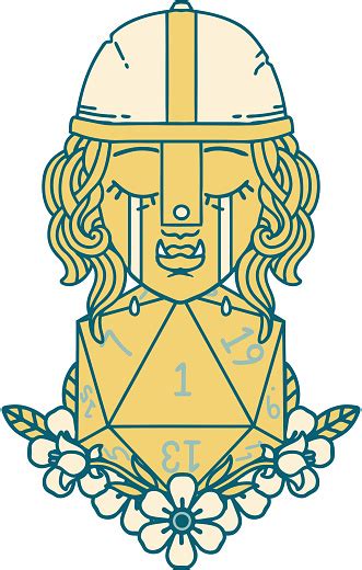 복고풍 문신 스타일 우는 오크 전투기 캐릭터 자연 하나 D20 롤 굴리기에 대한 스톡 벡터 아트 및 기타 이미지 굴리기 도깨비 마음이 산란해진 Istock