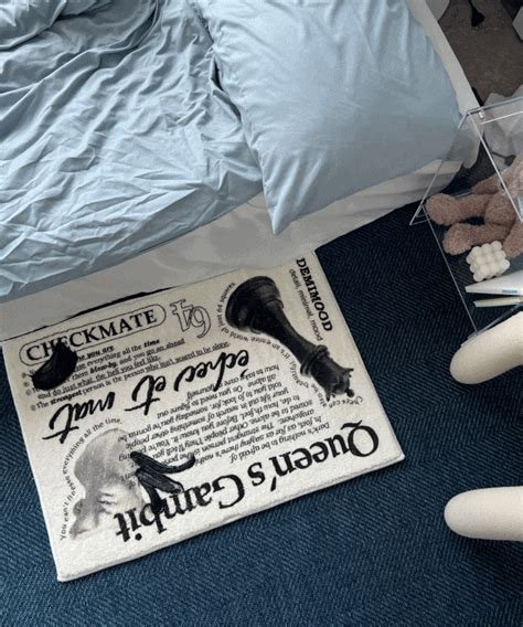 Made 데미무드 퀸스갬빗 발매트 러그 그래픽 일러스트 미드센추리 화이트 인테리어 모던 패브릭 에이블리