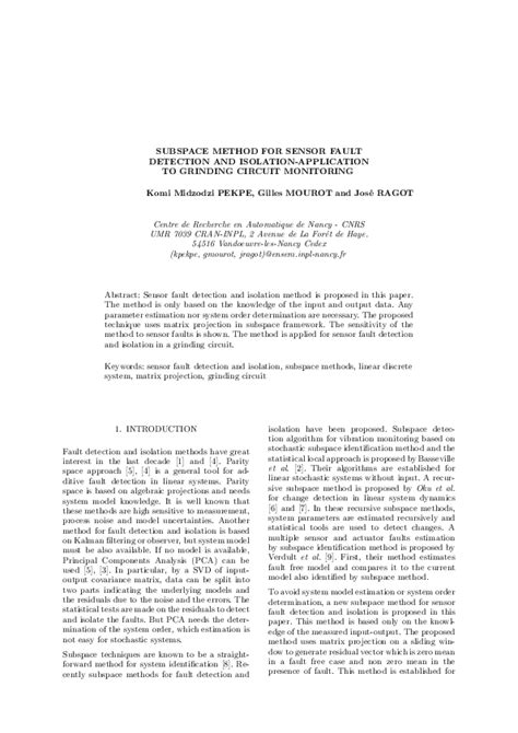 Pdf Subspace Method For Sensor Fault Detection And Isolation