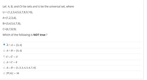 Solved Let A B And C Be Sets And U Be The Universal Set Chegg Com