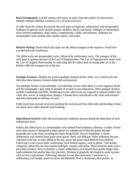 Final Project Milestone One Geologic Analysis Rock Stratigraphy List The Various Rock