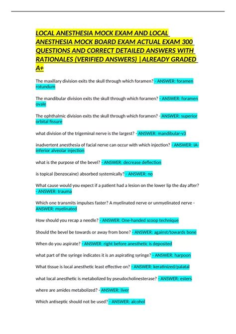 Local Anesthesia Mock Exam And Local Anesthesia Mock Board Exam Actual