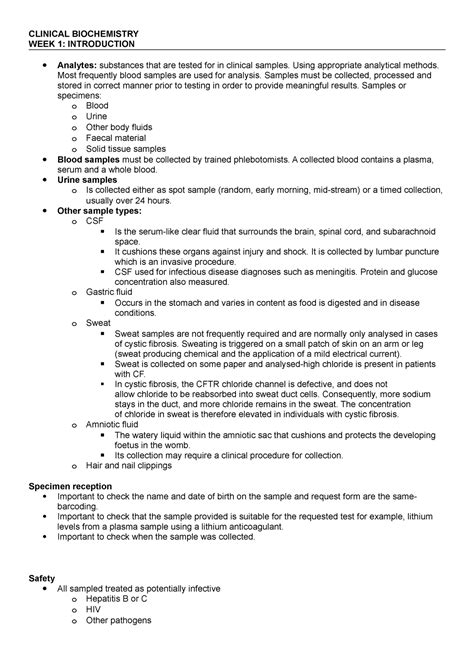Lecture Biochem CLINICAL BIOCHEMISTRY WEEK INTRODUCTION Analytes Substances That Are