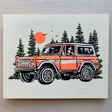 Sold Out Bronco Signed 10x8in Print 288 Orange Ford Bronco