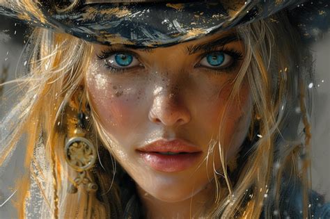 Premium Photo Hot Dangerous Woman Pirate Ship Captain In Hat And