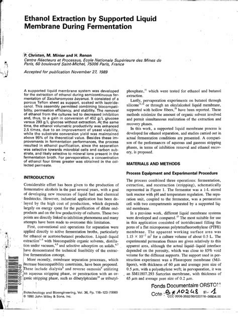 Ethanol Extraction Via Supported Membrane Pdf Membrane Ethanol