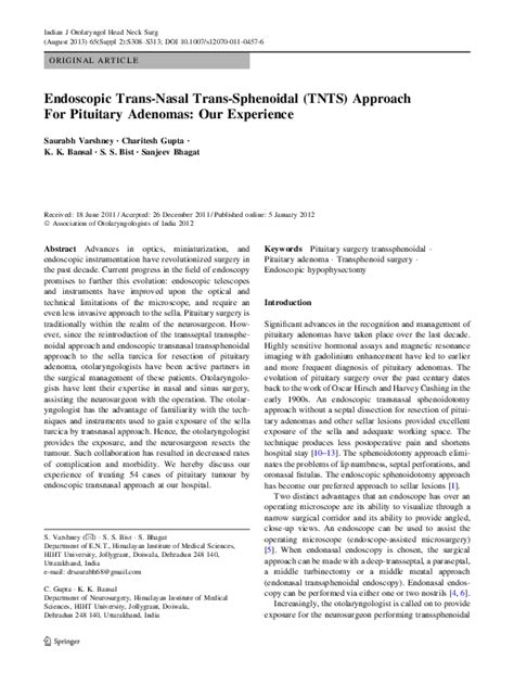 Pdf Endoscopic Trans Nasal Trans Sphenoidal Tnts Approach For