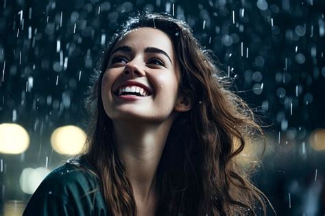 Premium Photo Radiant Rain Smiling Girl In The Rain