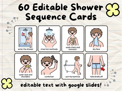 Editable Text Shower Sequence Cards For Boys Boardmaker Visual