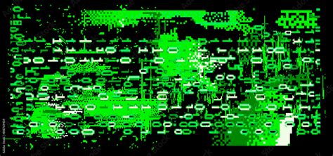 Distorted Collapsing Green Pixels And Binary Code On A Dark Background