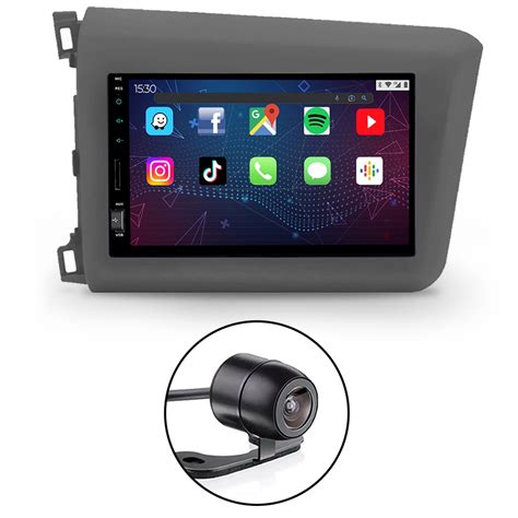 Kit Central Multimídia Tela De 7 Câmera Ré Moldura 2din Chinês Civic 2012 A 2016 Cinza