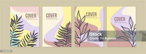 식물 스타일의 현대 책 표지 디자인 세트 실루엣 나뭇잎이 있는 추상적인 배경 노트북 저널 카탈로그 초대장에 대 한 A4 커버 콜라겐에 대한 스톡 벡터 아트 및 기타 이미지