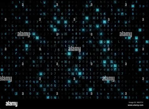 Abstract Digital Illustration Showing Glowing Cyan Alphanumeric Grid On