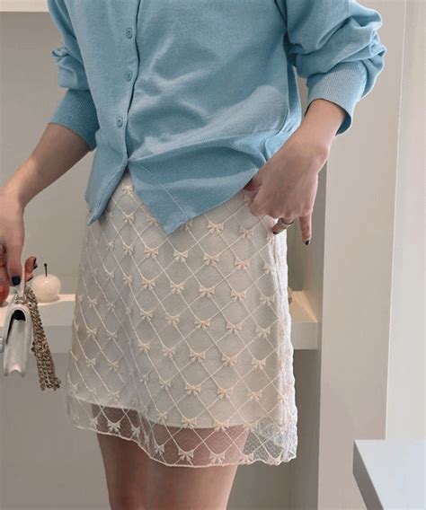 🎀md추천2color🎀 리본 레이스 하이틴 쉬폰 스커트 에이블리