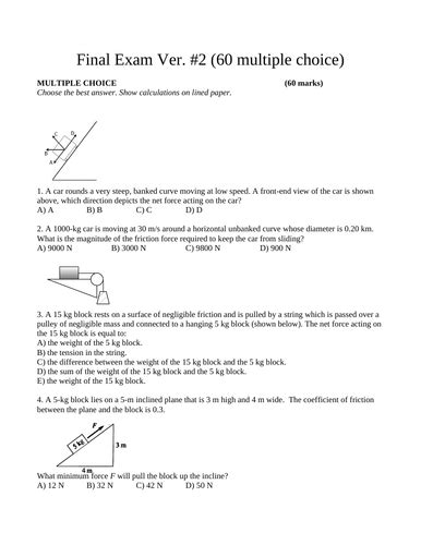 Final Exam Physics Grade 12 Sph4u Physics Exam 60 Multiple Choice With Answer 2 Teaching