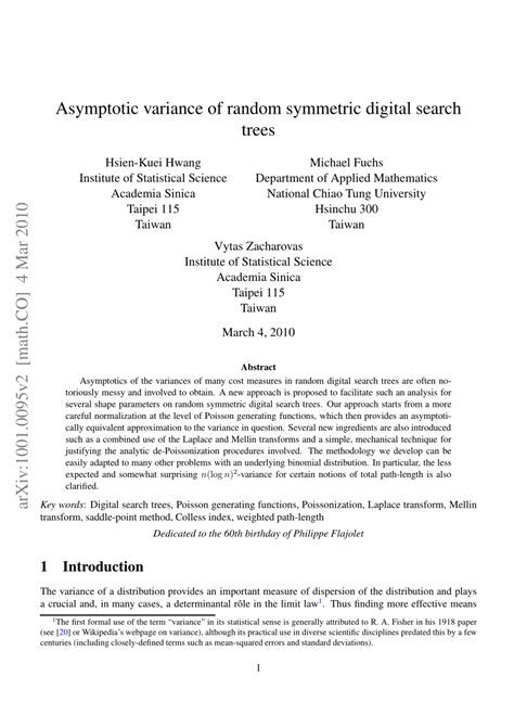 Pdf Asymptotic Variance Of Random Symmetric Digital Search Trees