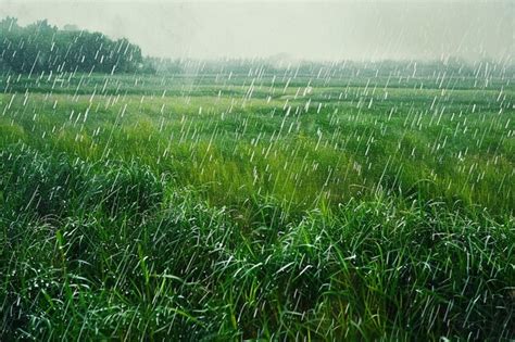 Premium Photo A Field Of Grass With Rain Drops On It And A Rain Storm