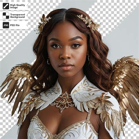 Premium Psd A Woman With Wings On Her Head Is Wearing A Gold Angel Wings
