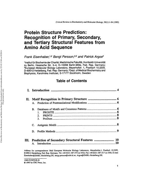 Pdf Protein Structure Prediction Recognition Of Primary Secondary And Tertiary Structural