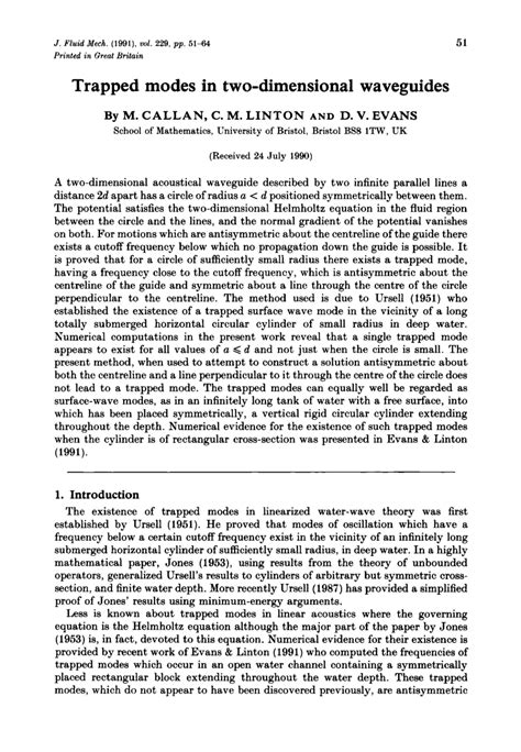 Pdf Trapped Modes In Two Dimensional Waveguides