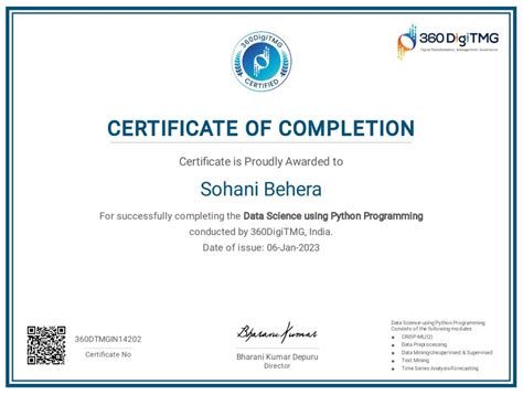 Sohani Behera On Linkedin Datascience Certificateofcompletion