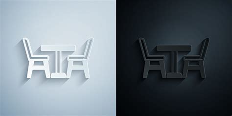 종이 컷 회색과 검은색 배경에 격리된 의자 아이콘이 있는 나무 테이블 종이 아트 스타일 벡터 3차원 형태에 대한 스톡 벡터 아트