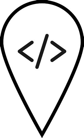 검은 색 얇은 선으로 그려진 벡터 기호입니다 기사 서적 상점 상점에 완벽한 간단한 흑백 기호 지리적 위치 기호 내부의 프로그램 코드의 줄 아이콘 0명에 대한 스톡 벡터 아트