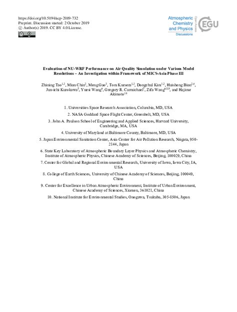 Pdf Evaluation Of Nu Wrf Performance On Air Quality Simulation Under Various Model Resolutions
