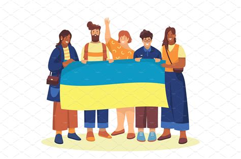 People With Ukrainian Flag Banner People Illustrations ~ Creative Market