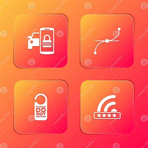 Set Smart Car Security System Bezier Curve Please Do Not Disturb And Wifi Locked Icon Vector