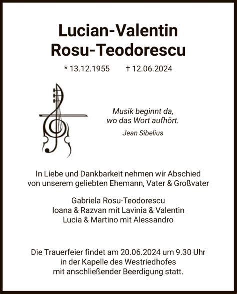Traueranzeigen Von Lucian Valentin Rosu Teodorescu Trauerhnade