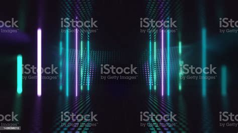 3d 추상적 다각형 구조의 기하학적 풍경 배경 메타 버스 사이버 공간 가상 현실 연단 쇼 제품 제품 장소 컬러 네온 조명 복고풍 공상 과학 스타일 0명에 대한 스톡 사진 및