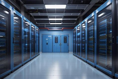 Premium Ai Image Data Server Racks Hub Room With Big Data Computer Center Blue Interior For
