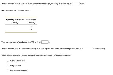 Solved If Total Variable Cost Is And Average Variable Chegg Com