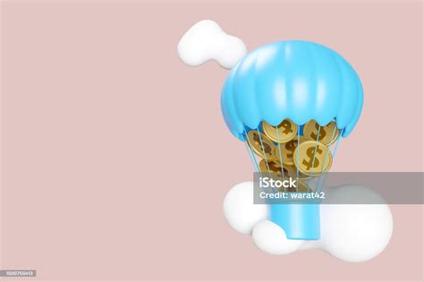 금화가 있는 열기구 분홍색 배경에 고립된 구름 대출 승인 비즈니스 뱅킹 투자 개념 3d 렌더링 일러스트레이션 클리핑 경로 0명에