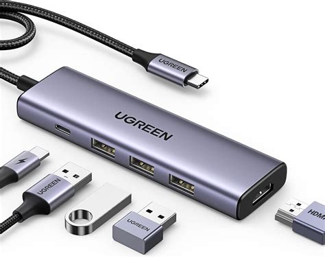 يوجرين موزع Usb C 5 في 1 متعدد المنافذ 4k Hdmi من ريفودوك، توصيل طاقة