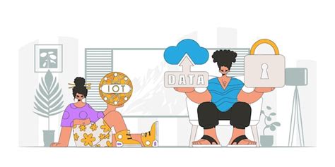 Premium Vector Guy And Girl Form A Partnership In The Iot Sector Displaying A Contemporary