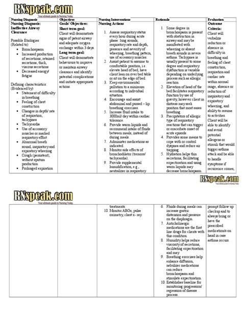 Asthma Nursing Care Plan Ncp Ineffective Airway Clearance Asthma Respiratory Tract